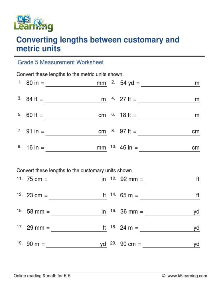 Grade 5 Converting Lengths Customary Metric A | PDF | Home & Garden