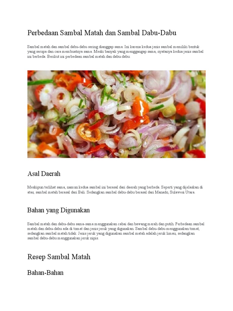 Perbedaan Sambal Matah Dan Sambal Dabu | PDF