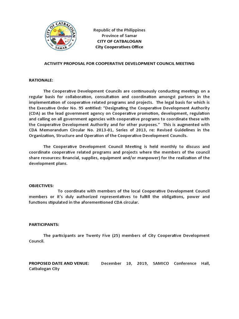 Activity Proposal For Coop Dev Council Meetings 2019 | PDF | Government ...