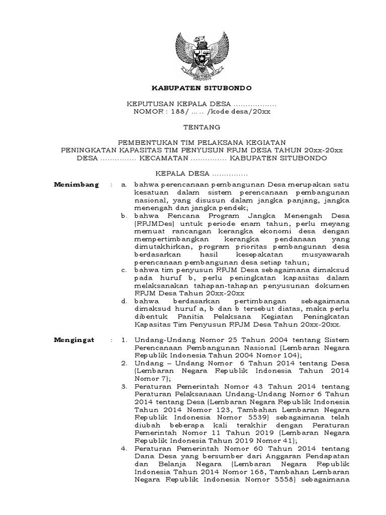 SK TPK Pelatihan RPJM Desa | PDF