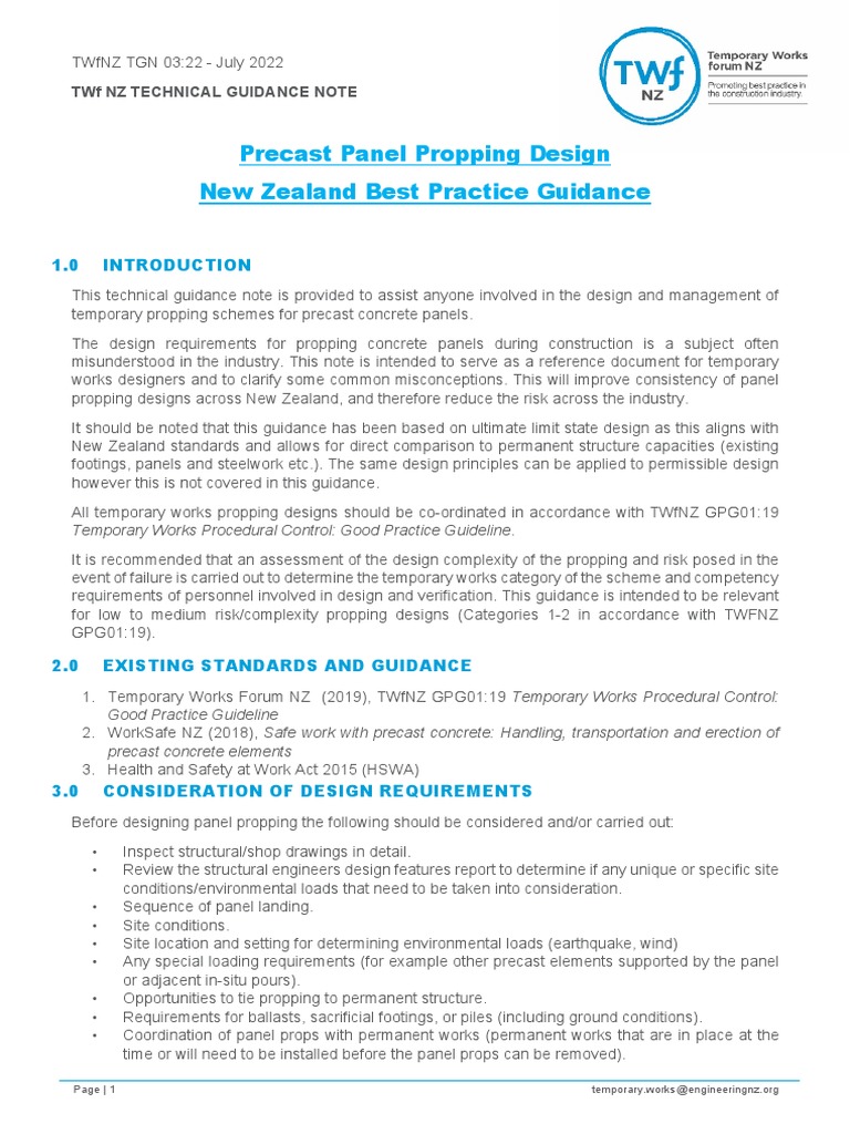 TWF NZ - TGN 03.22 Precast Panel Propping Design - FINAL 29-06-22 PDF ...