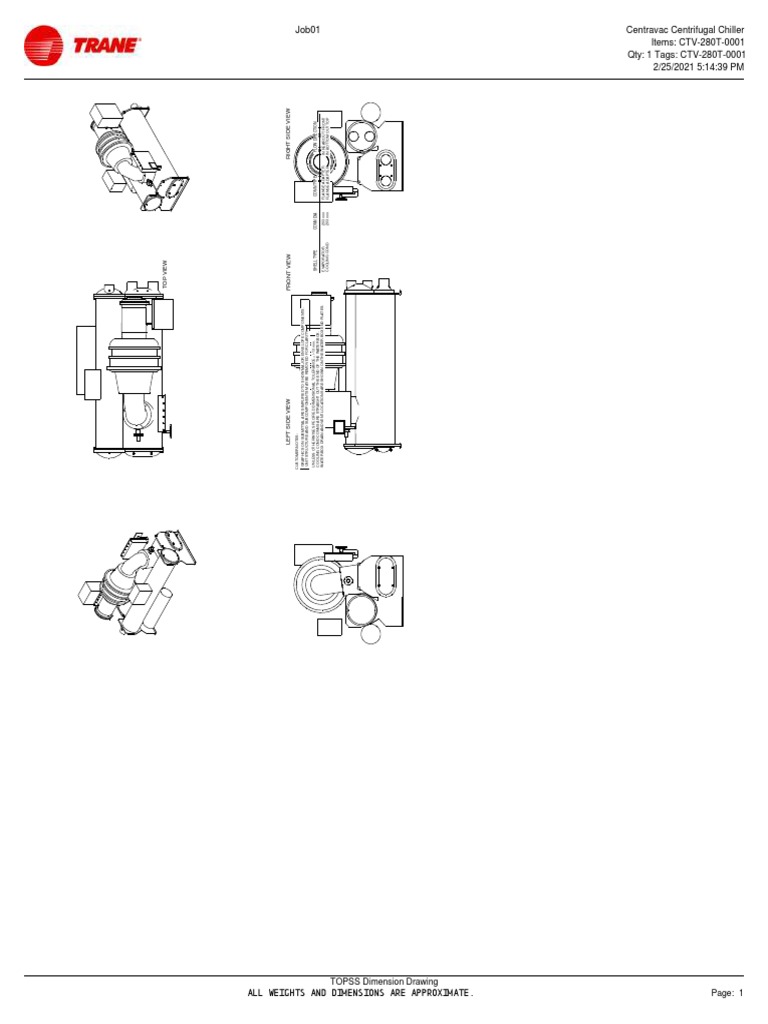 R514A CVHE Centravac Centrifugal Chiller Dimension Drawings | PDF ...