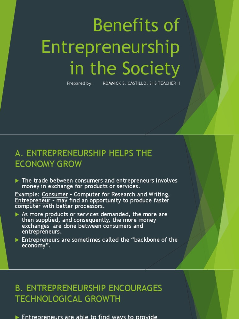 Benefits of Entrepreneurship in The Society PDF | PDF ...