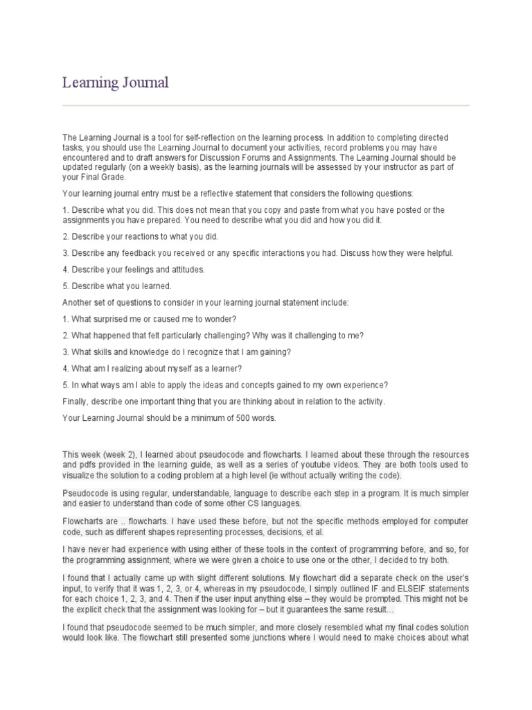 Unit 3 Learning Journal | PDF | Learning | Computer Programming