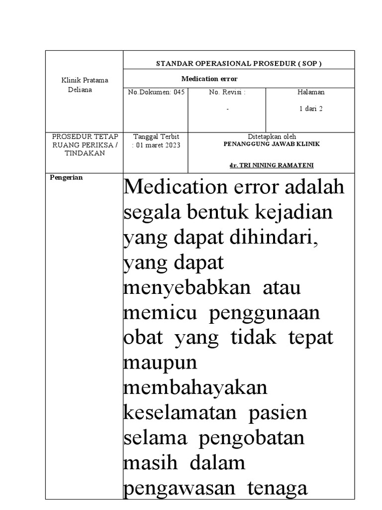 SOP Medical Error | PDF SOP Medical Error | PDF