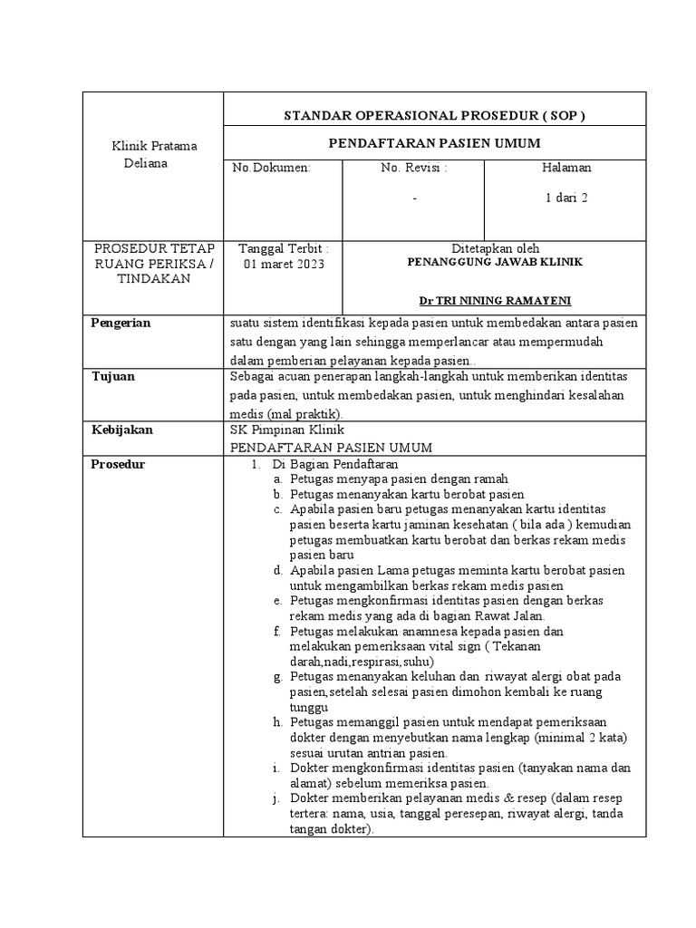 Sop Pendaftaran Pasien Umum Dan Bpjs | PDF