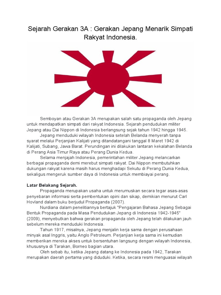 Sejarah Gerakan 3A - Gerakan Jepang Menarik Simpati Rakyat Indonesia | PDF