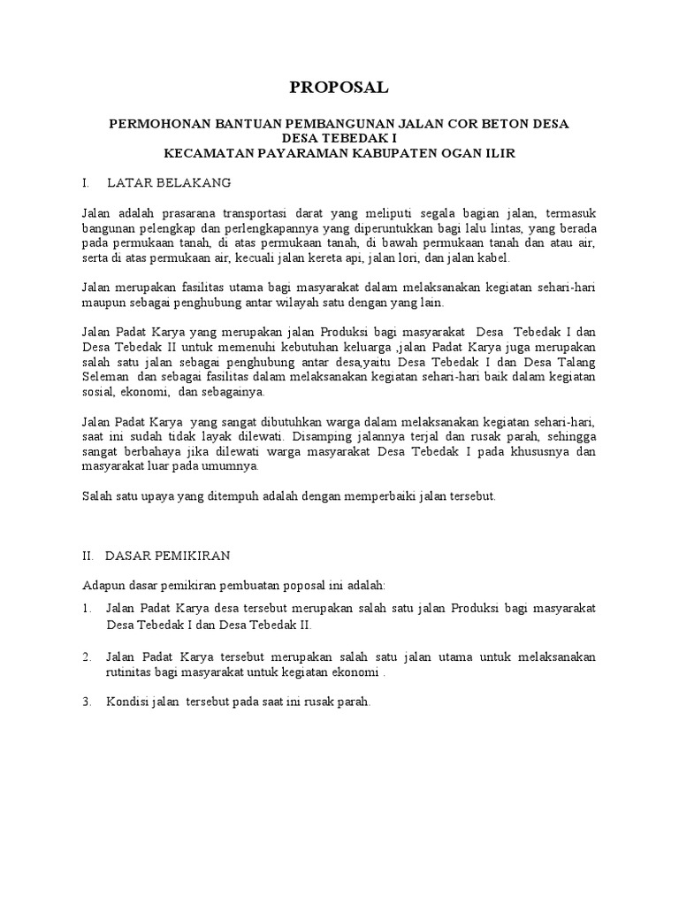 Proposal Pembangunan Jalan Cor Beton | PDF | Perjalanan