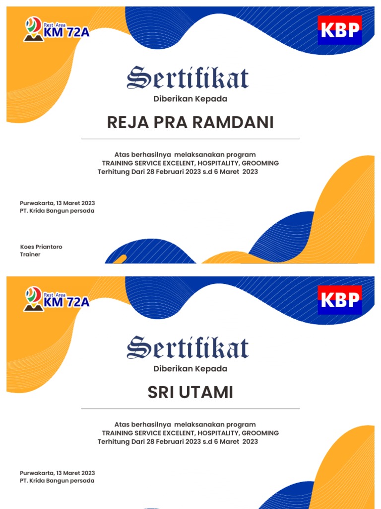 SERTIFIKAT Training PDF | PDF