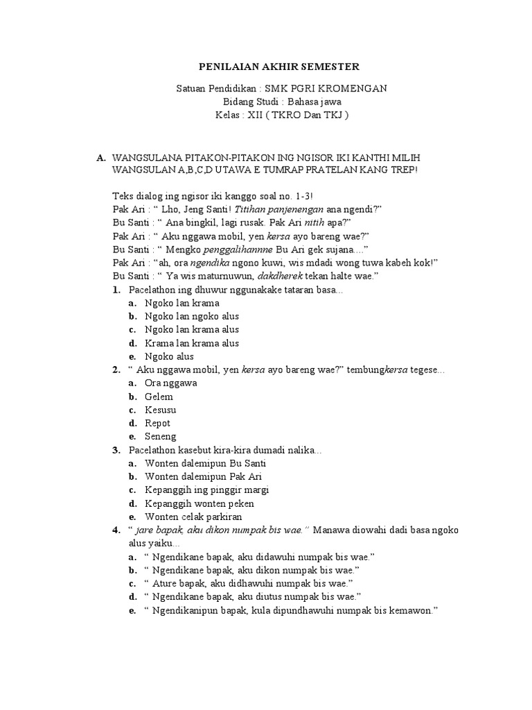 Soal Pas Baja Xii 22-23 | PDF