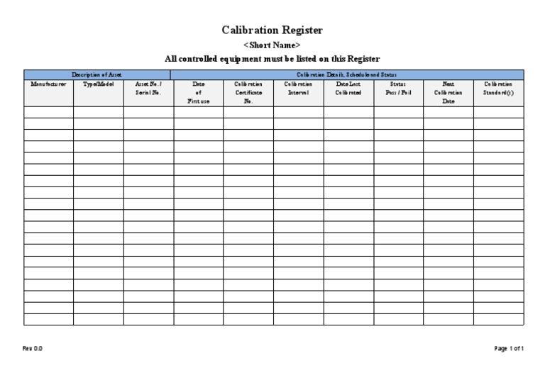 Equipment Calibration Register Template | PDF