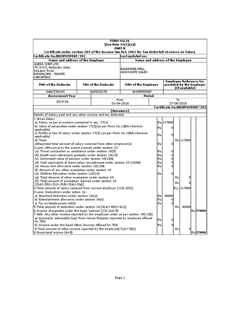 One97 Communications Salary Certificate | PDF | Tax Deduction | Salary