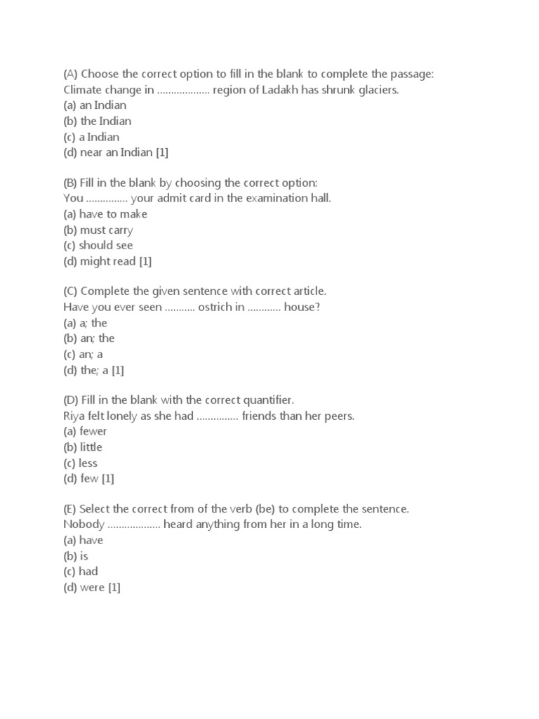 Class 10 - Grammar From Question Paper | PDF