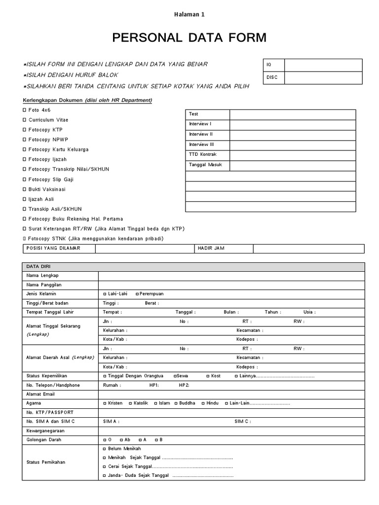 Personal Data Form | PDF