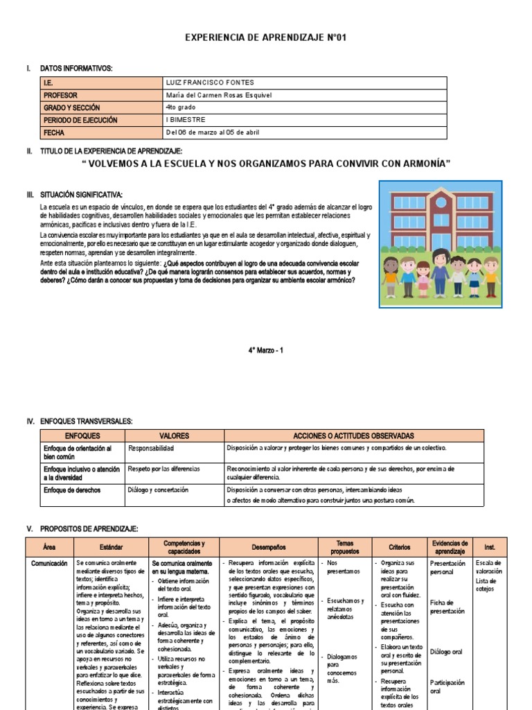 4° Grado - Experiencia de Aprendizaje N°01 | PDF | Números | Aprendizaje