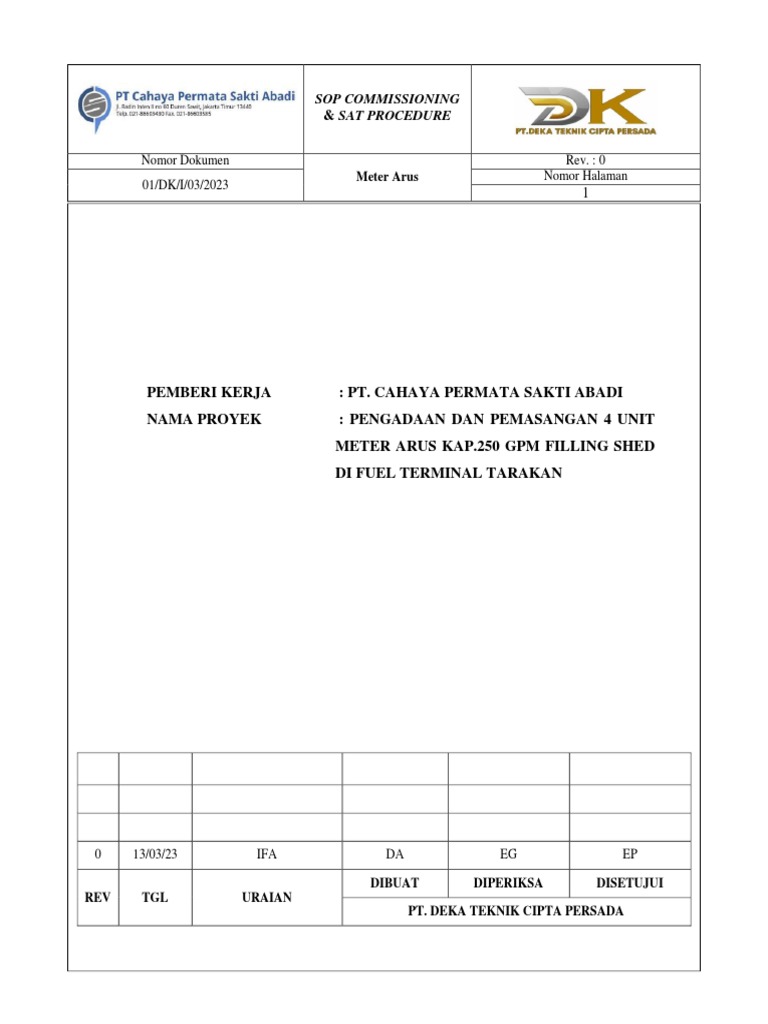 Sop Commissioning & Sat Procedure Meter Arus PDF | PDF
