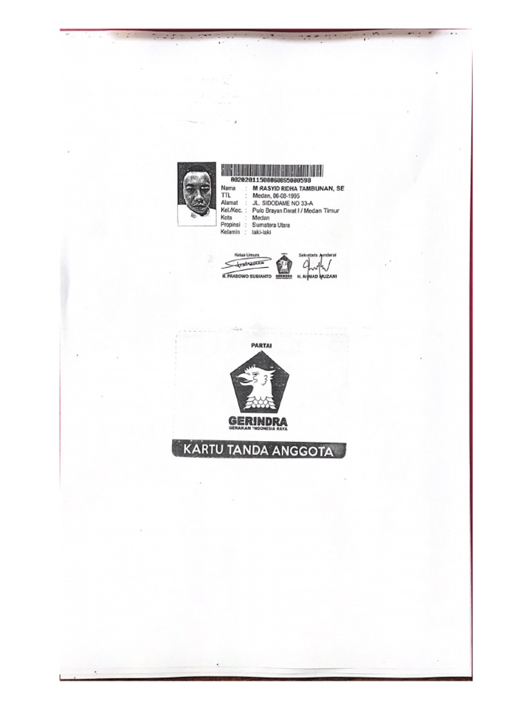 Foto Copy KTA Gerindra Rido Tambunan PDF | PDF