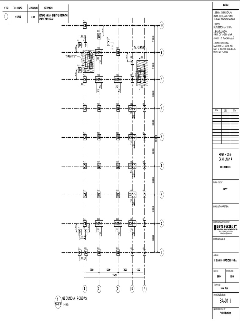 DENAH PONDASI GEDUNG A-Layout1 (1) | PDF
