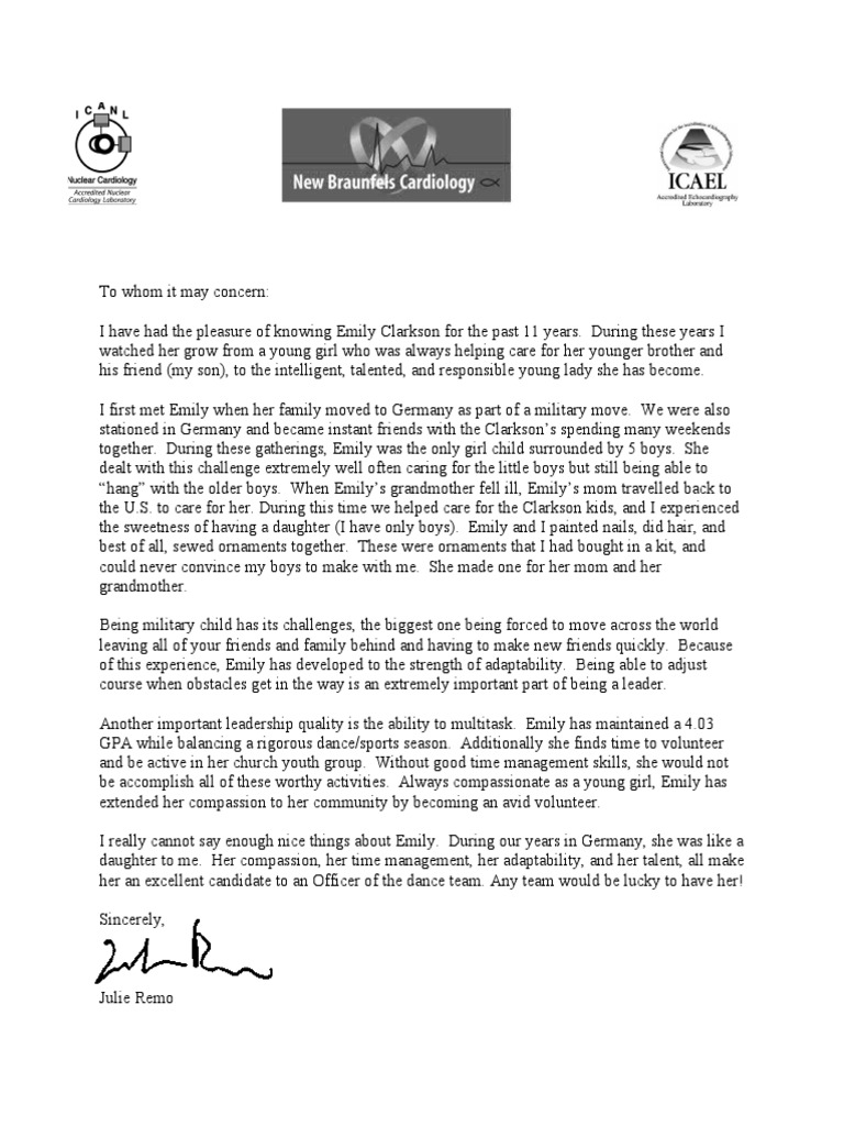Emily Recommendation Letter | PDF