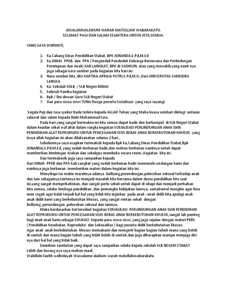 Kata Sambutan Sosialisasi | PDF