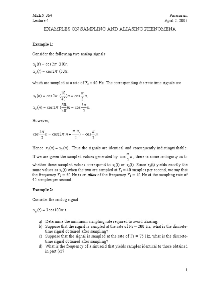 Understanding Aliasing and Sampling Through Practical Examples | PDF | Sampling (Signal ...