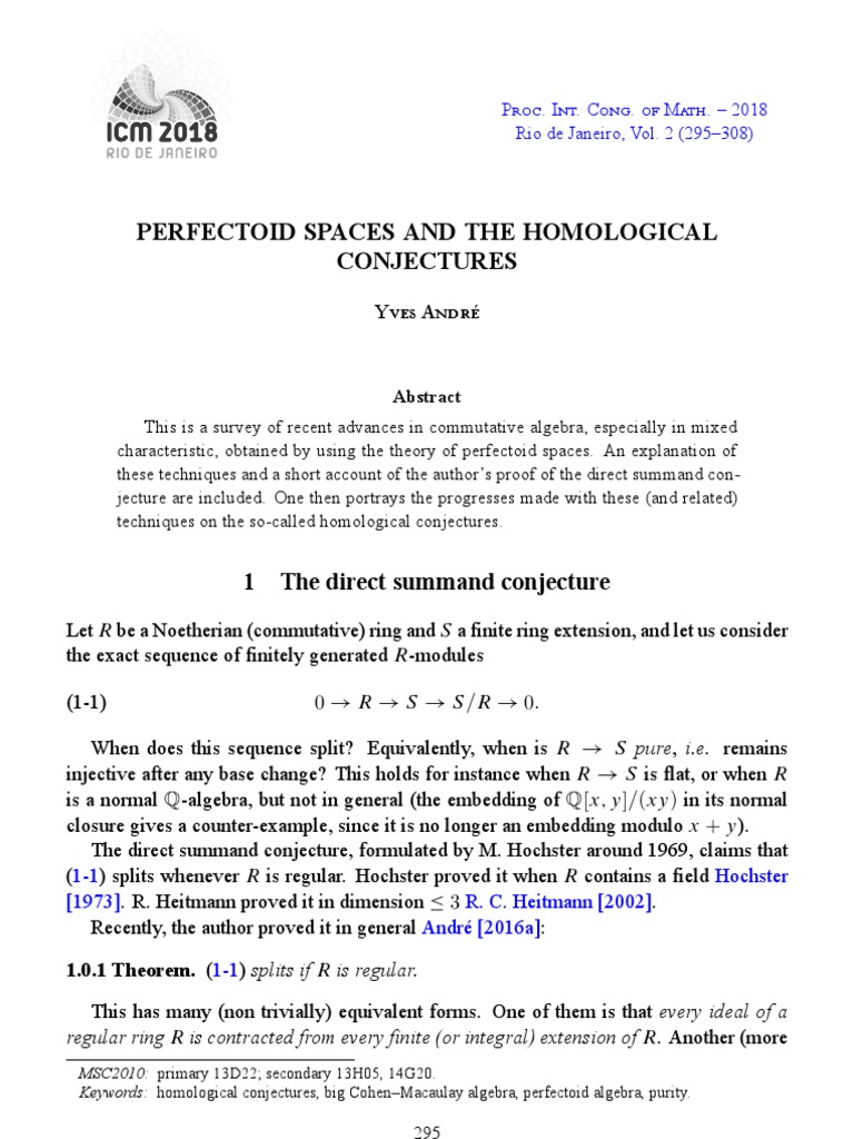 Perfectoid Spaces and The Homological Conjectures: P - I - C - M - 2018 ...