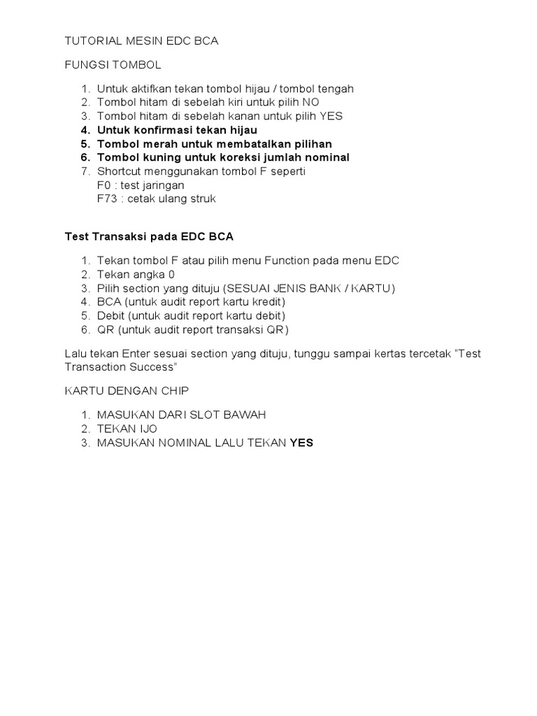 Panduan Penggunaan Mesin EDC BCA | PDF