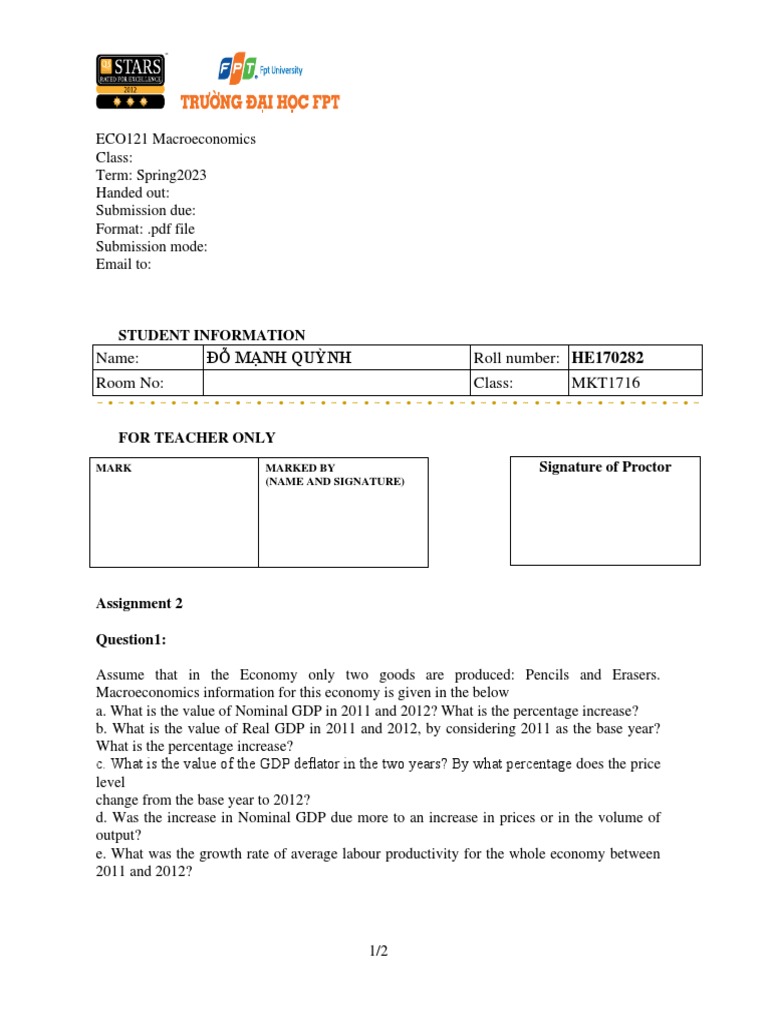 ECO121 Assignment 02 Đ M NH Qu NH HE170282 | PDF | Real Versus Nominal ...