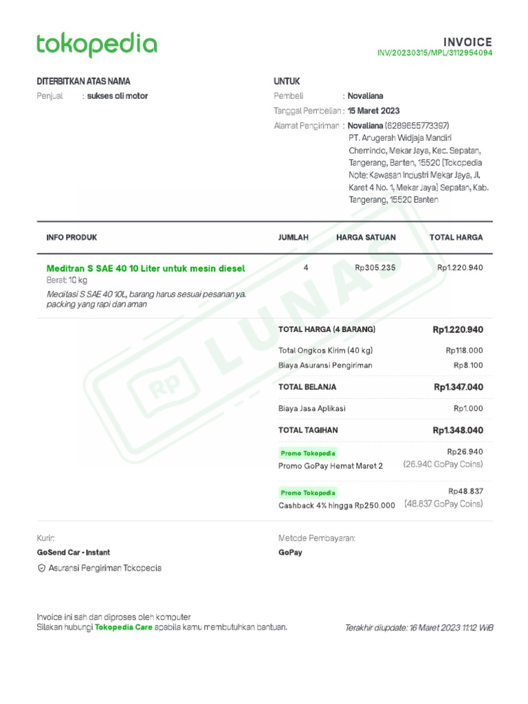 Invoice Tokopedia | PDF