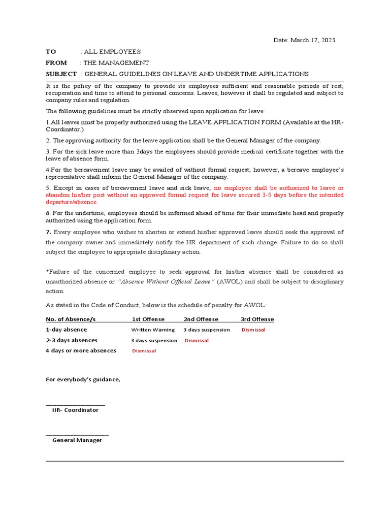 Application of Leave Memo | PDF