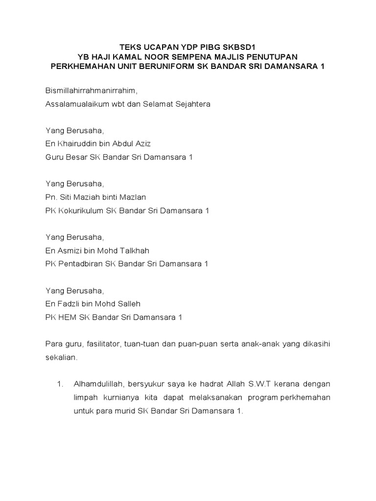 Teks Ydp Pibg SKBSD1 (Penutup Perkhemahan) PDF | PDF | Karier & Perkembangan