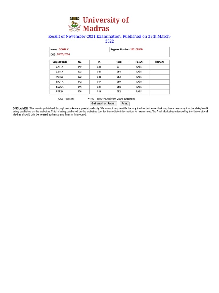 Https Result - Unom.ac - in Results Ugresultpage - Asp PDF | PDF