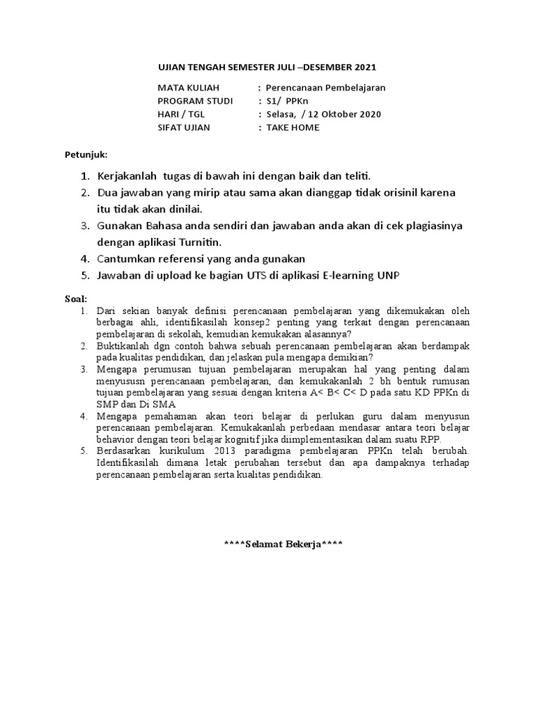 UTS Perencanaan Pembelajaran 21 | PDF