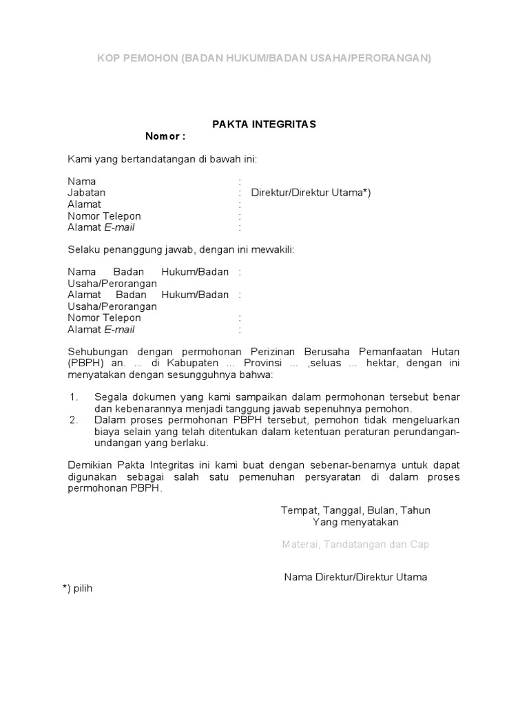 Format Pakta Integritas | PDF