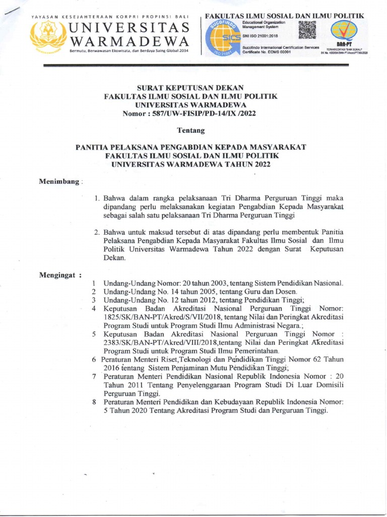 SK Panitia Pelaksana PKM - 2 | PDF