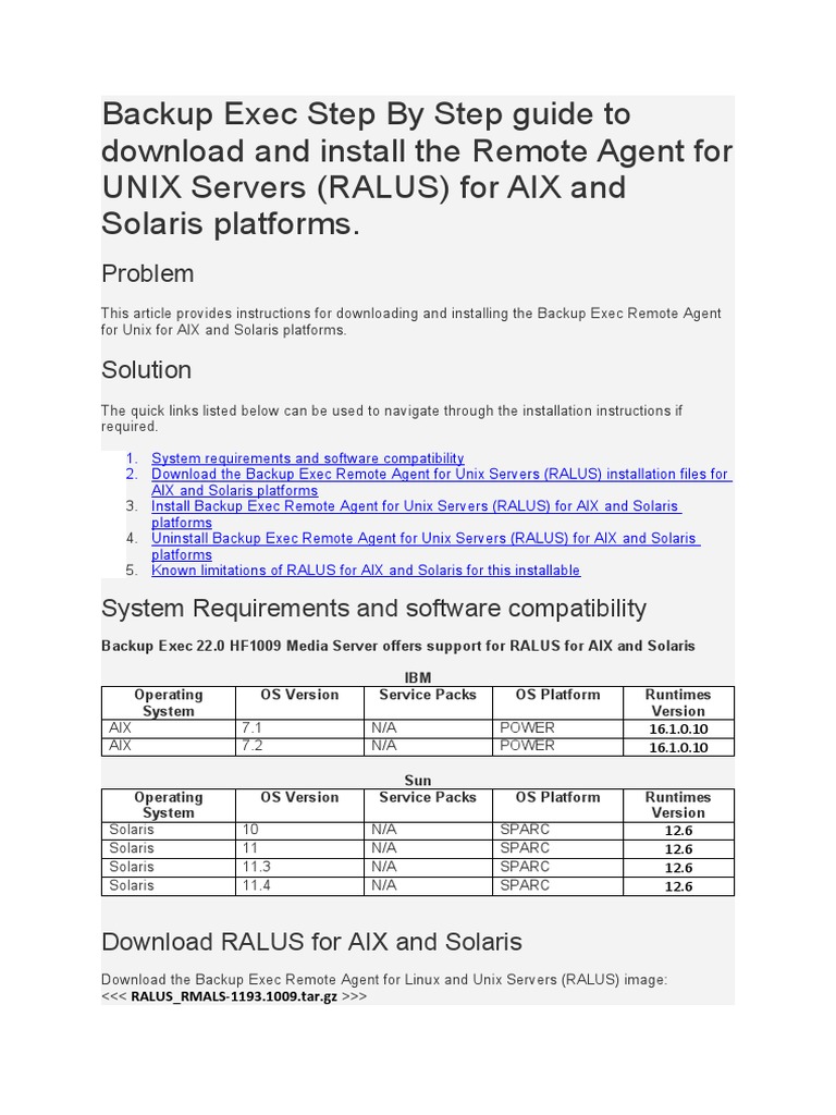 RALUS BE22.0 ODP Installation Steps For AIX and Solaris | PDF | Operating System | Computer File