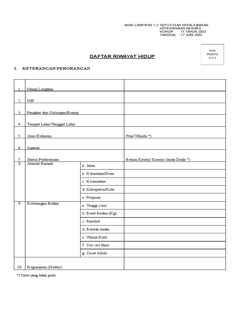 Contoh Form DRH | PDF