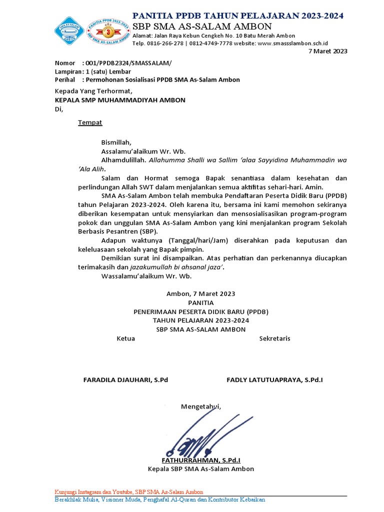 Surat Sosialisai PPDB SMP Muhammadiyah | PDF