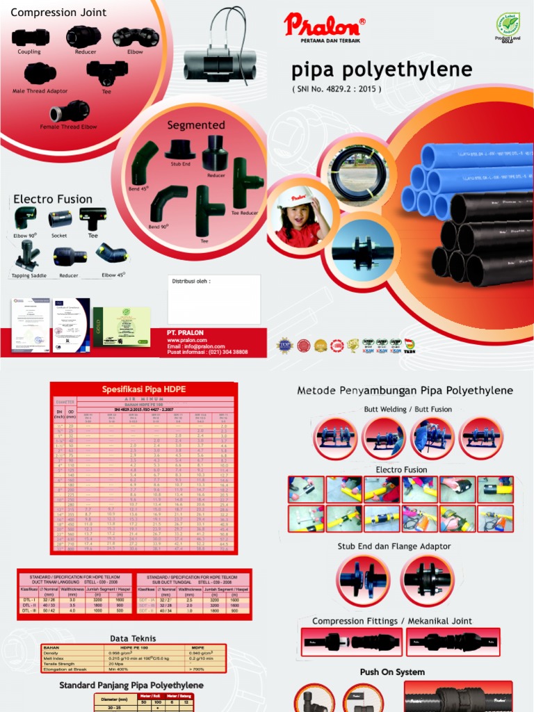 Spesifikasi Pipa HDPE PT. Pralon | PDF