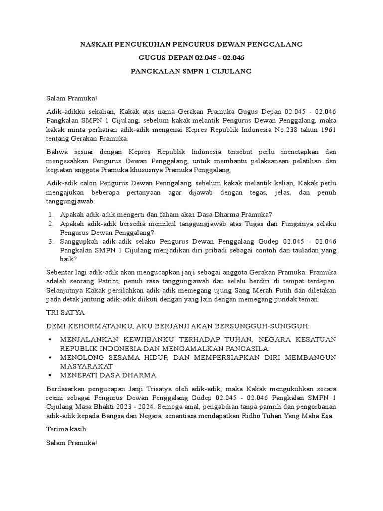 Berita Acara Pelantikan DP | PDF