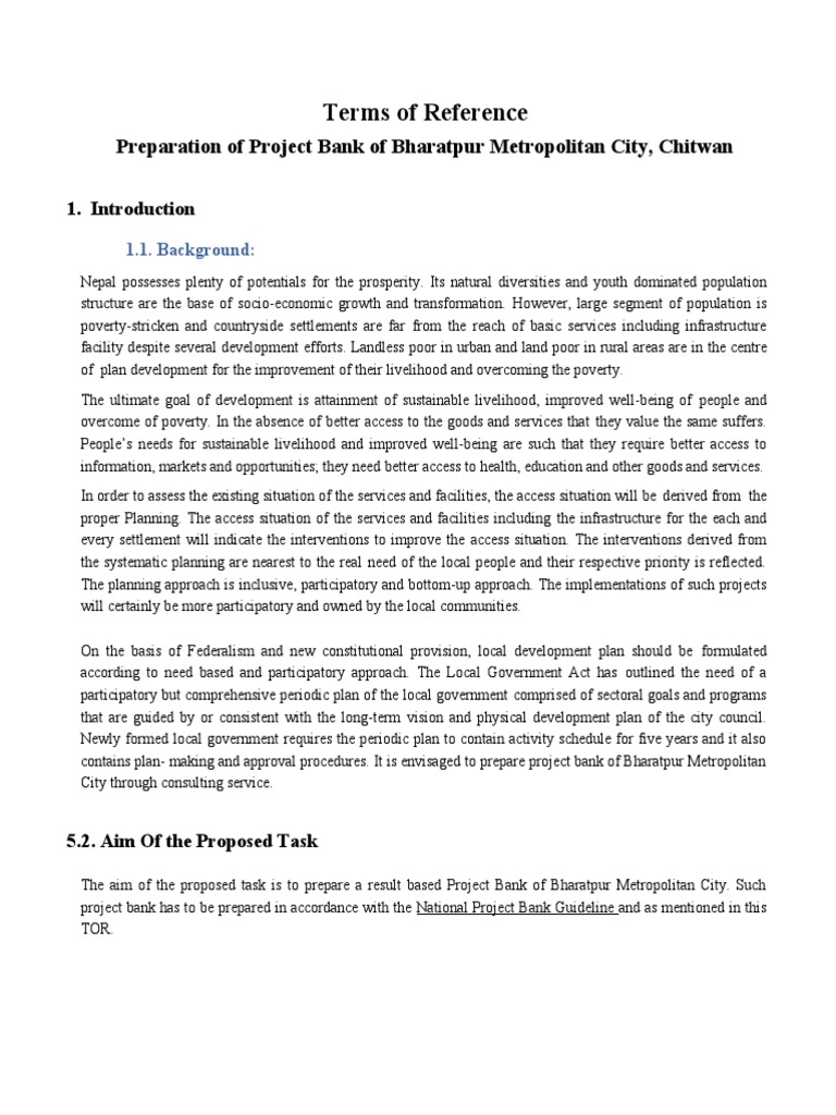 TOR For Project Bank | Download Free PDF | Infrastructure | Geographic ...