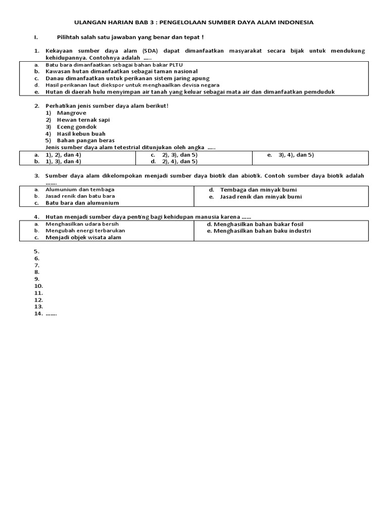 ULANGAN HARIAN BAB 3 Geografi Kls 11 | PDF