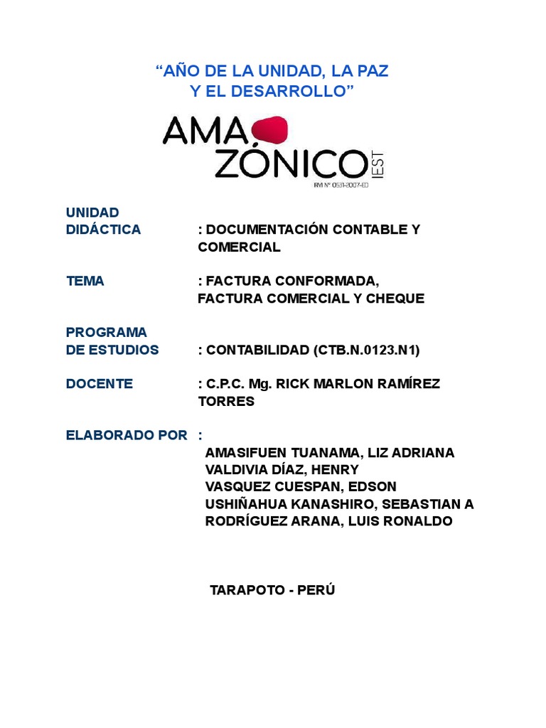 Factura Conformada, Comercial y Cheque PDF | PDF | Cheque | Factura