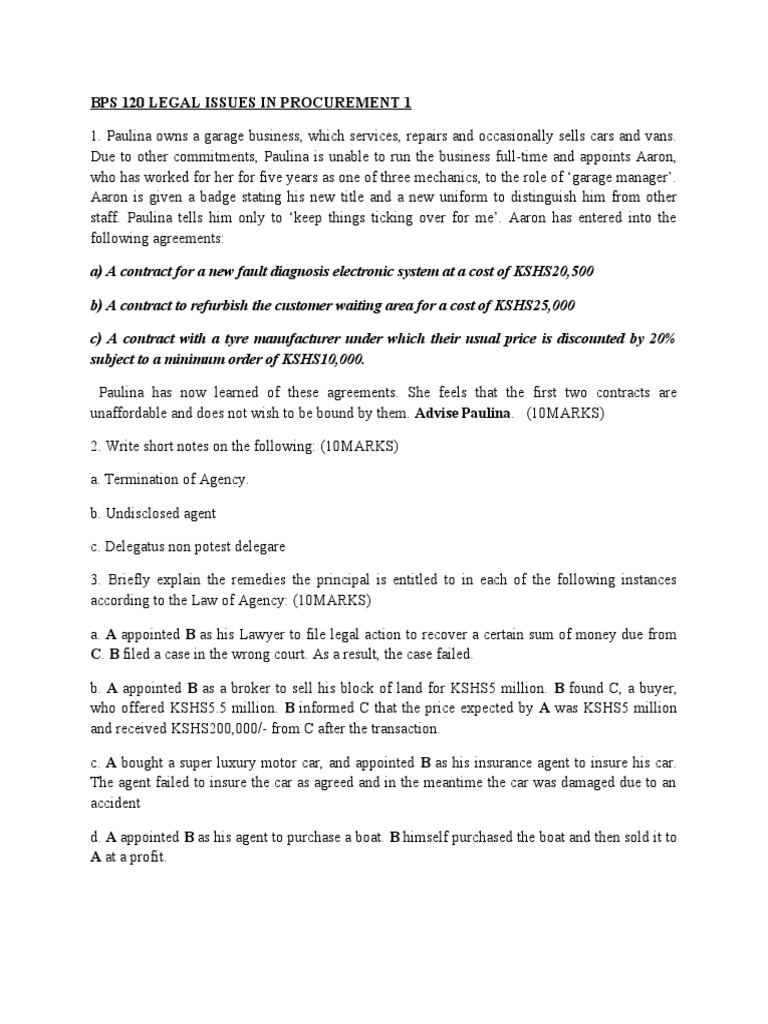 BPS 120 Legal Issues in Procurement 1 | PDF