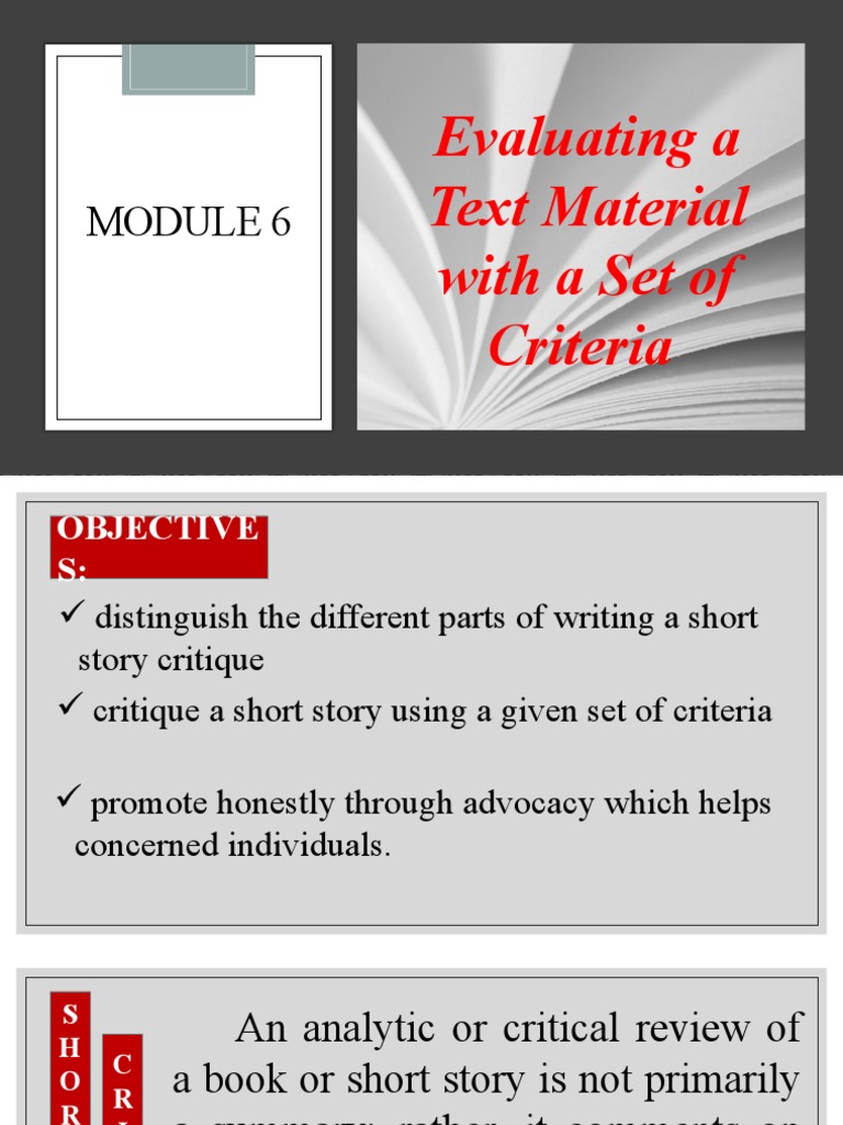 Module 6 Evaluating A Text Material With A Set of Criteria | PDF | Plot (Narrative) | Cognitive ...