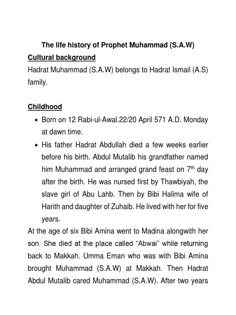 The Life History of Prophet Muhammad Source of Islami Law ALHUJRAT ...