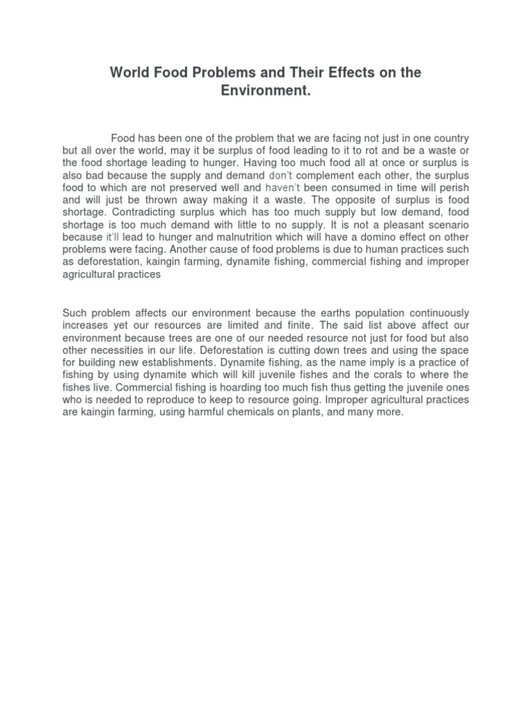 World Food Problems and Their Effects On The Environment PDF | PDF