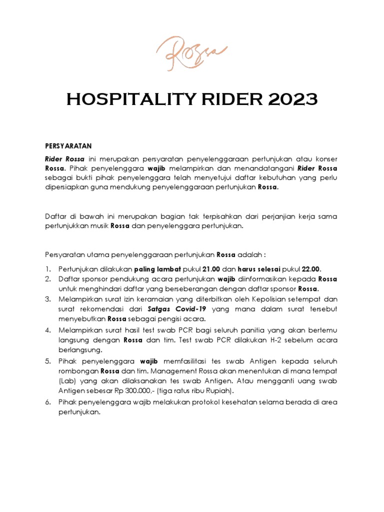 Rossa Hospitality Rider 2023 | PDF