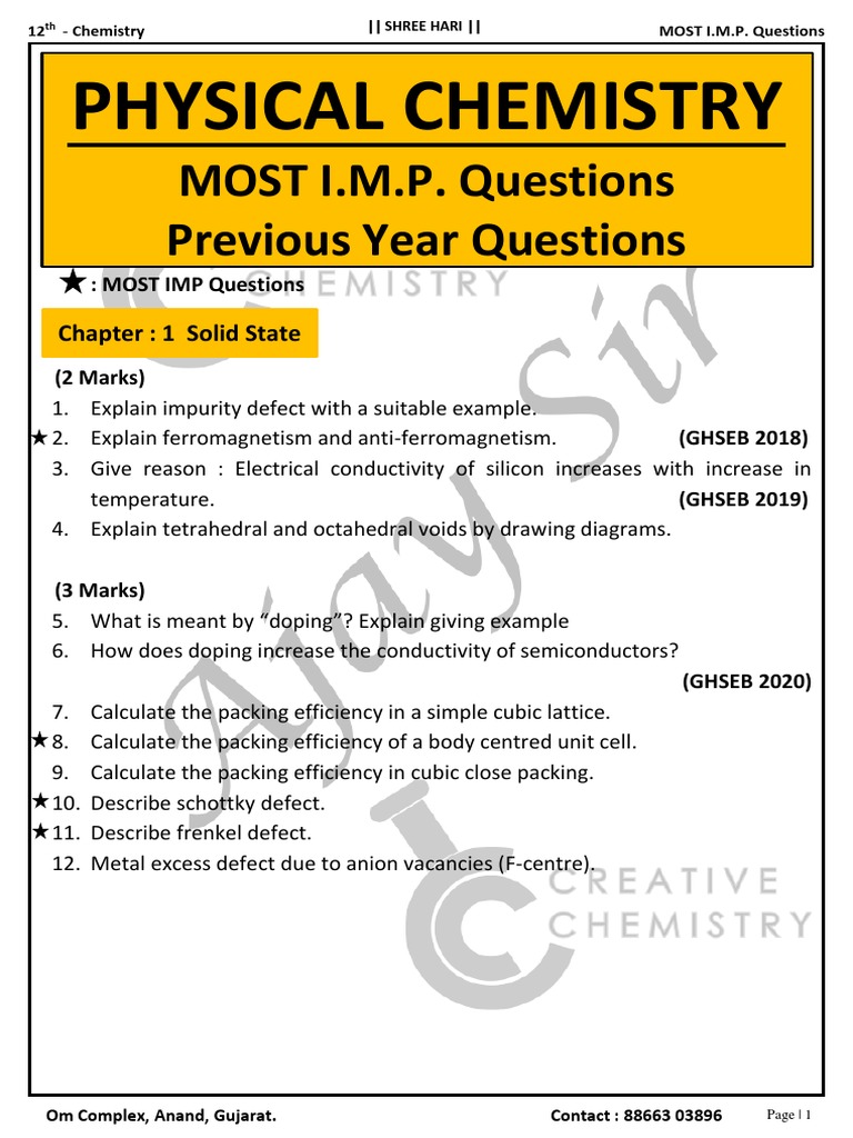 Imp Questions 12-Chemistry 2022 (EM) - Wingofeducation | PDF ...