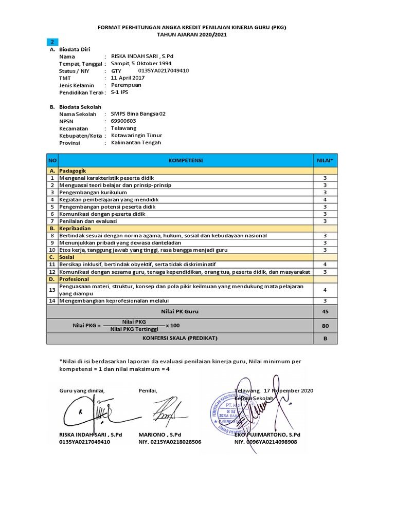 DOKUMEN Penilaian Kinerja Guru 2020 | PDF